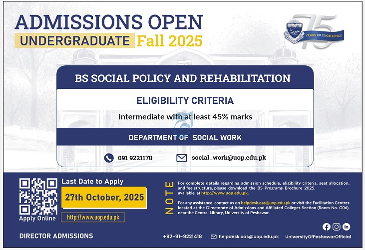University Of Peshawar Peshawar Admission 2025 | Apply Now