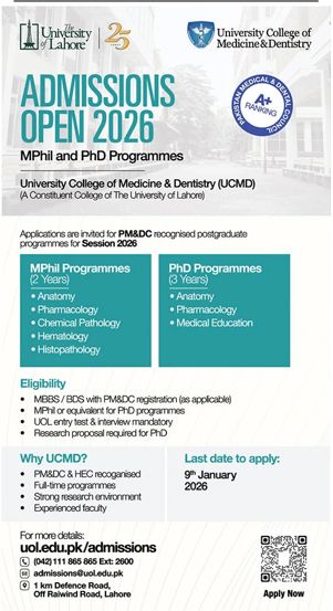 Deadline for University of Lahore UOL Admission 2026 Apply Now
