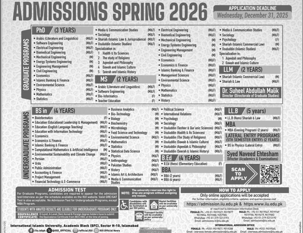 International Islamic University IIU Islamabad Islamabad Admission 2025 ...