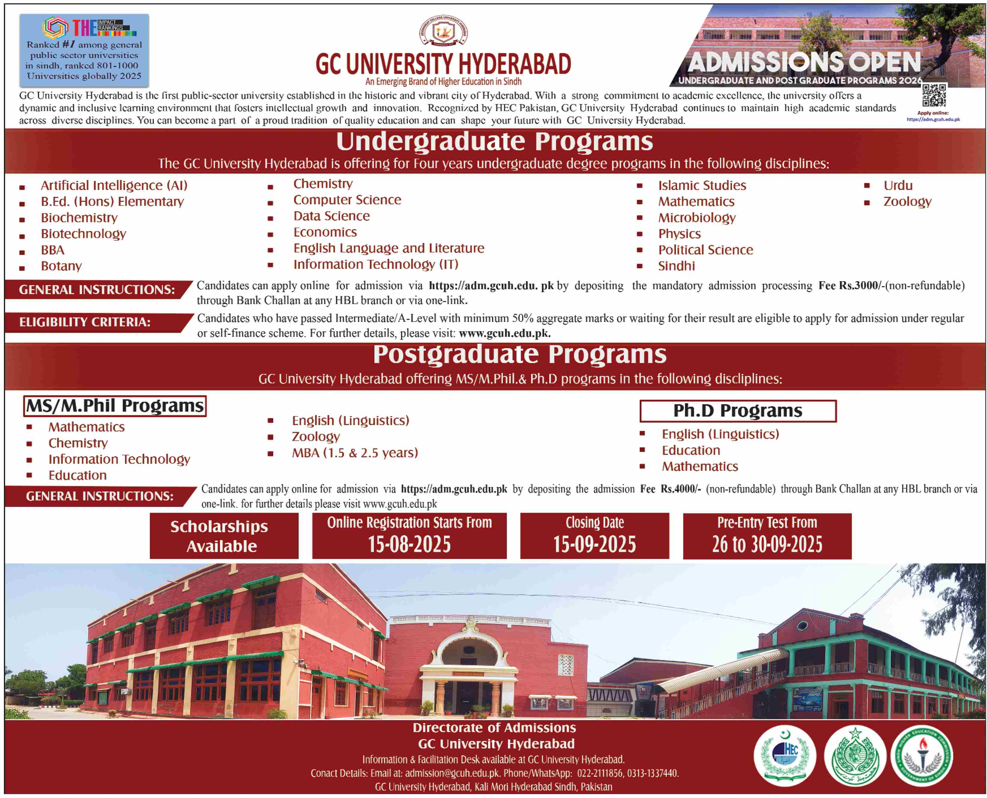 Govt College GC University Hyderabad GCUH Hyderabad Admission 2025 ...