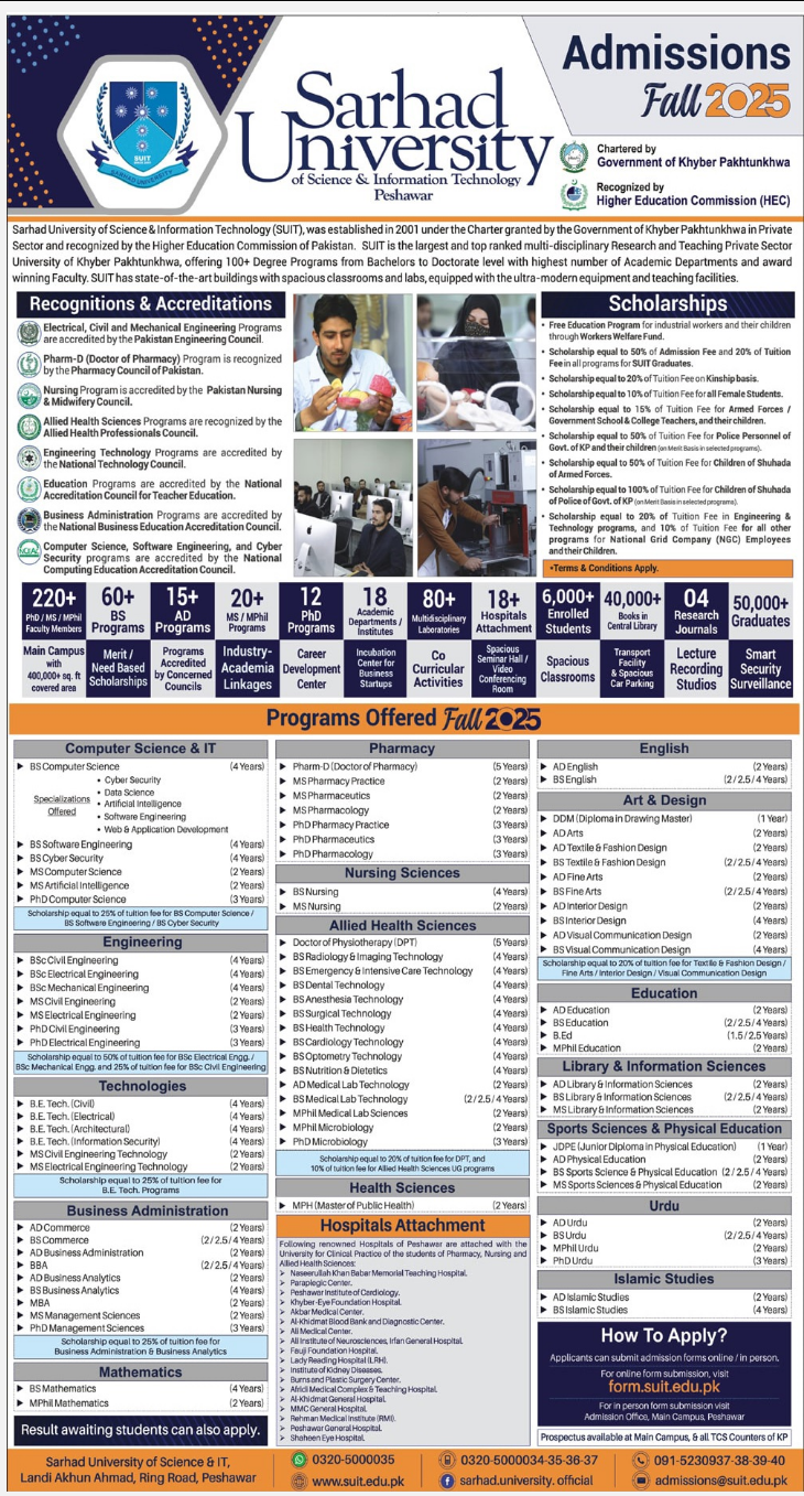 Sarhad University Peshawar Admission 2025 | Apply Now