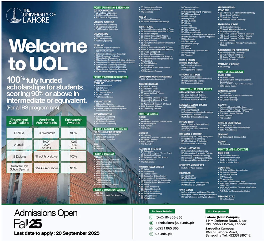The University of Lahore Lahore Admission 2025 | Apply Now