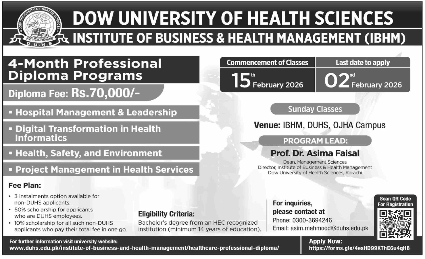 Dow University Admission 2026 Last Date | Dow University Of Health Sciences
