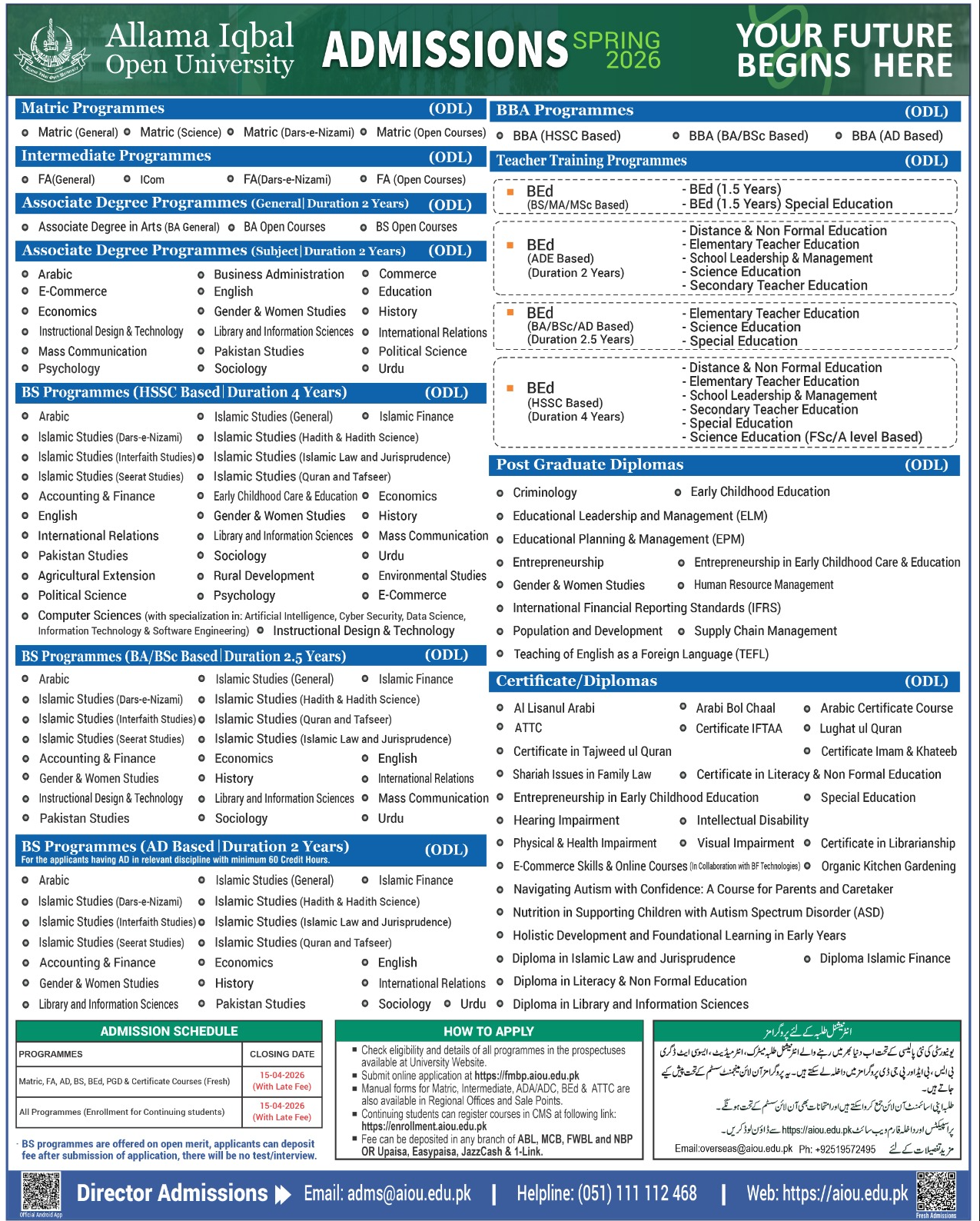 Allama Iqbal Open University AIOU Islamabad Islamabad Admission 2025 ...