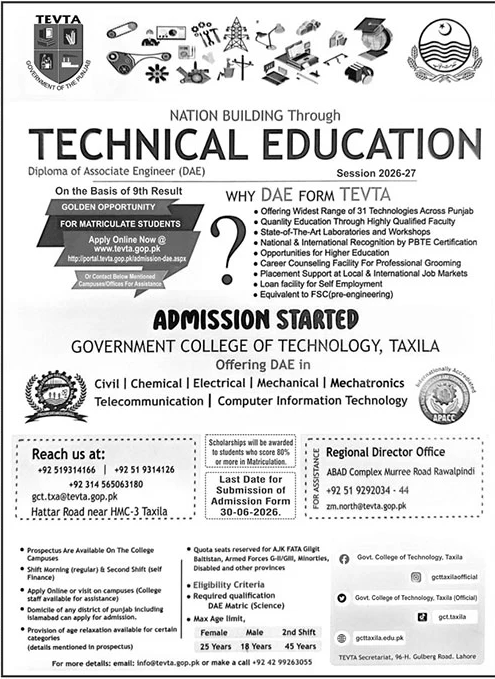 Technical Education And Vocational Training Authority Lahore Lahore ...